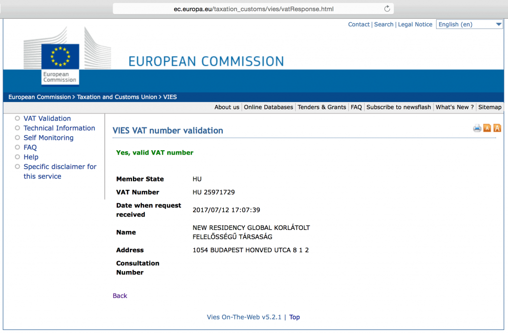 VIES VAT check - New Residency